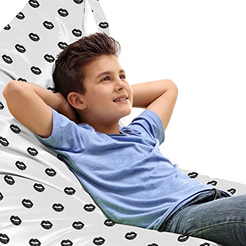 Ambesonne Lips Lounger Chair Bag, Retro Scribbled and Sketched Hand-Drawn Doodled Illustration of Kisses Pattern, High Capacity Storage with Handle Container, Lounger Size, Black and White
