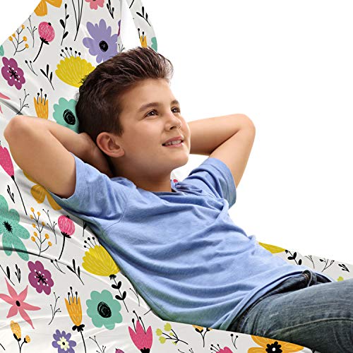 Ambesonne Floral Lounger Chair Bag, Creative Hand-Drawn Different Blossom Motifs Lively Meadow Spring Field Themed Art, High Capacity Storage with Handle Container, Lounger Size, Multicolor