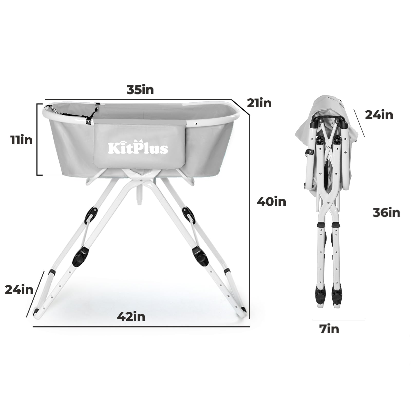 KITPLUS Elevated Dog Bath Tub, 5 Height Adjustable (28-40 in), Foldable and Portable Dog Bathing Station, Pet Wash Station for Small to Large Size Pets