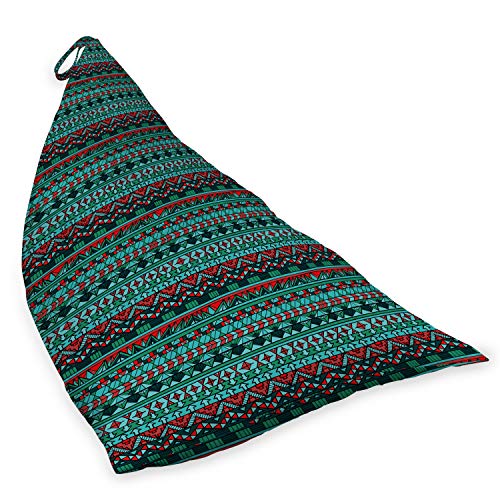 Ambesonne Tribal Lounger Chair Bag, Hand Drawn Design Geometric Pattern with Sharp Shapes and Stripes, High Capacity Storage with Handle Container, Lounger Size, Red Blue Teal
