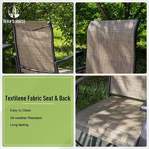 HERA'S HOUSE Outdoor Swivel Bar Stools, Outside Bar Height Patio Chairs Set of 4 with Solid Back & Armrest, All Weather Textilene Sling Fabric Chair for Lawn Garden