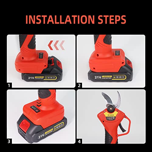 Electric Pruning Shears Cordless 21V with 2000mAh 2PCS Lithium Battery and Matching Tools,30mm (1.2″) Cutting Diameter,Tree Branch Flowering Bushes Trimmers for Gardening (Red)
