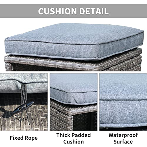Verano Garden Patio Storage Ottomans, All Weather Wicker Ottoman Set with Removable Cushions, Outdoor Footstool footrest seat for Backyard, Garden, Poolside, Set of 2 (Grey)