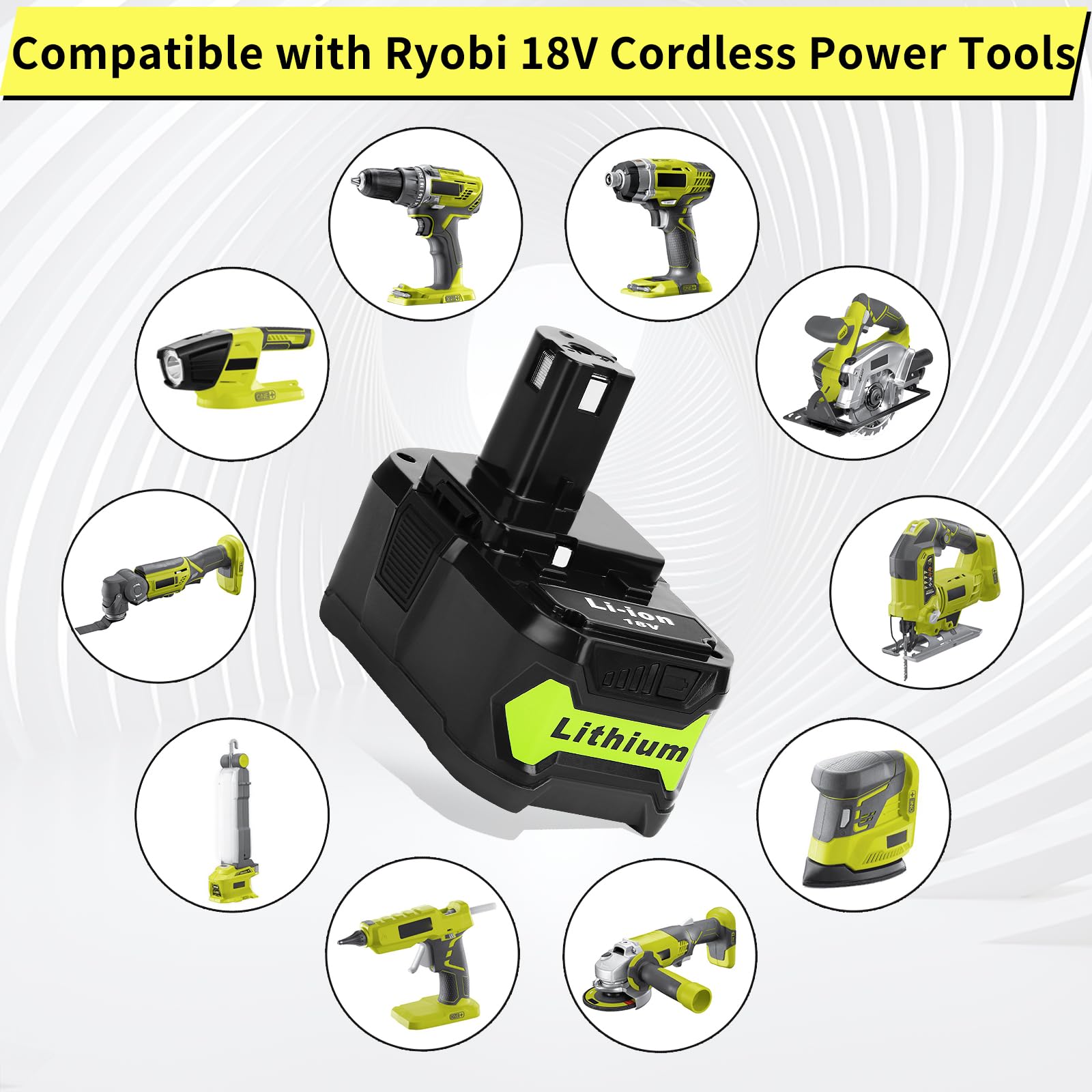 BiBiSi 2 Pack 7.0Ah 18V Replacement Battery for Ryobi 18V Battery, Lithium-Ion Battery Compatible with Ryobi ONE+ 18V P108 P102 P103 P104 P105 P107 P109 P190 P122