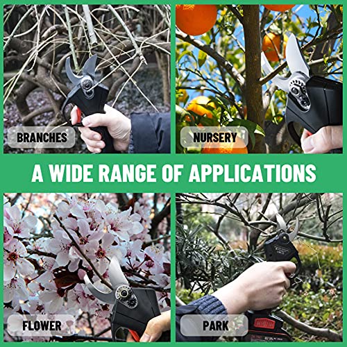 ZR-TNT Electric Pruning Shears Cordless 21V with 2000mAh 2PCS Lithium Battery and Matching Tools,30mm (1.2″) Cutting Diameter,Tree Branch Flowering Bushes Trimmers for Gardening (Black)