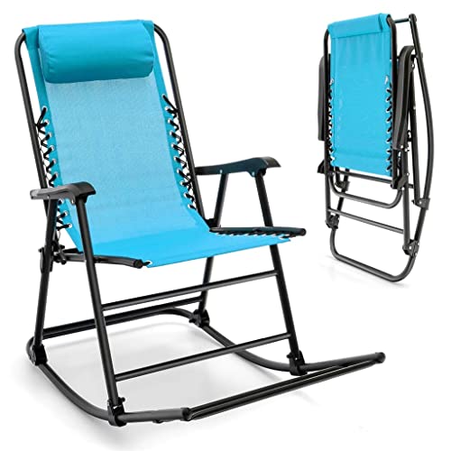 FKSDHDG Patio Camping Rocking Chair Folding Rocking Chair Footrest Blue