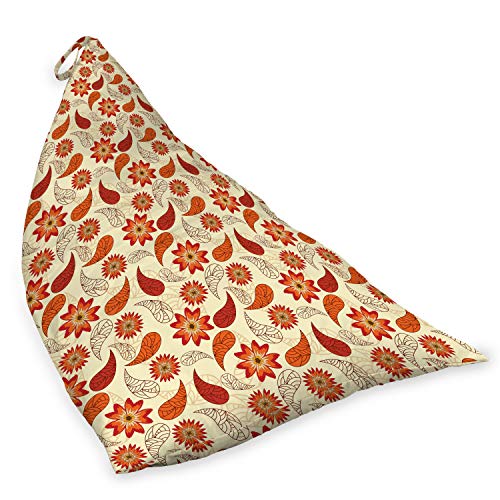 Ambesonne Orange Lounger Chair Bag, Red Poppy Flowers in Retro Style and Leaves Flourish Paisley Pattern, High Capacity Storage with Handle Container, Lounger Size, Orange Red Peach