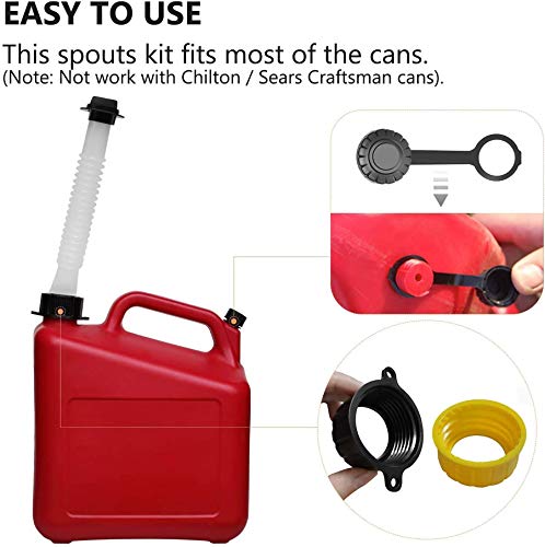 EONLION 3 Pack Gas Can Replacement Spout Kit, Flexible Pour Nozzle with Gasket, Stopper Caps, Collar Caps, Stripe Cap, for Water Jugs and Old Can