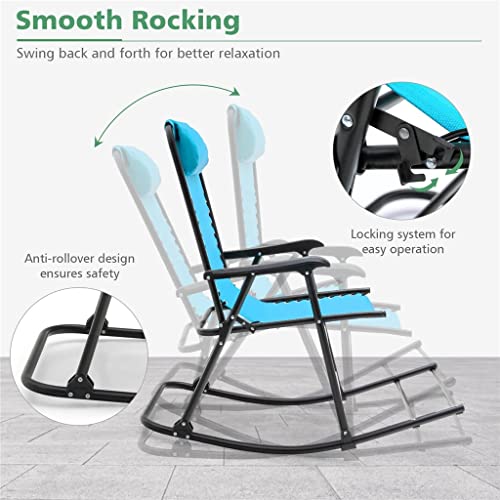 FKSDHDG Patio Camping Rocking Chair Folding Rocking Chair Footrest Blue