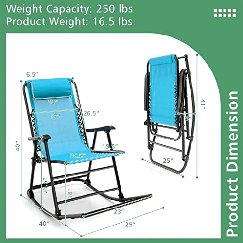 FKSDHDG Patio Camping Rocking Chair Folding Rocking Chair Footrest Blue
