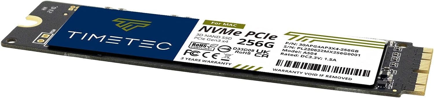 Timetec 256GB MAC SSD NVMe PCIe Gen3x4 3D NAND TLC Read Up to 1,950MB/s Compatible with Apple MacBook Air (2013-2015, 2017), MacBook Pro (2013-2015), iMac (2013-2019), Mac Pro (2013), Mac Mini (2014)