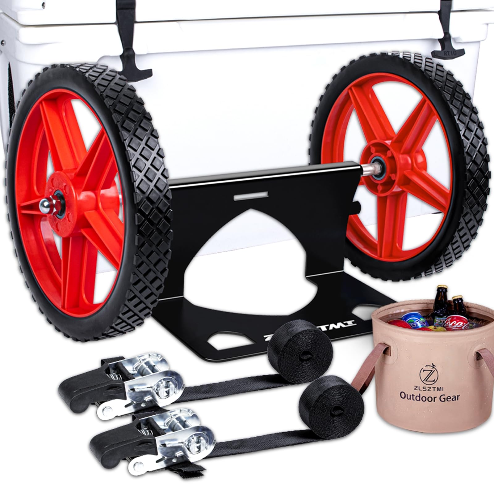 ZLSZTMI Upgraded Cooler Wheel Kit for Yeti/RTIC/Igloo Coolers Wheel Spacing up to19.8 Inches -12 in Wheels Height Adjustable Cart Base for Ice Chest for Heavy Duty Coolers Camping Traveling Red&Black