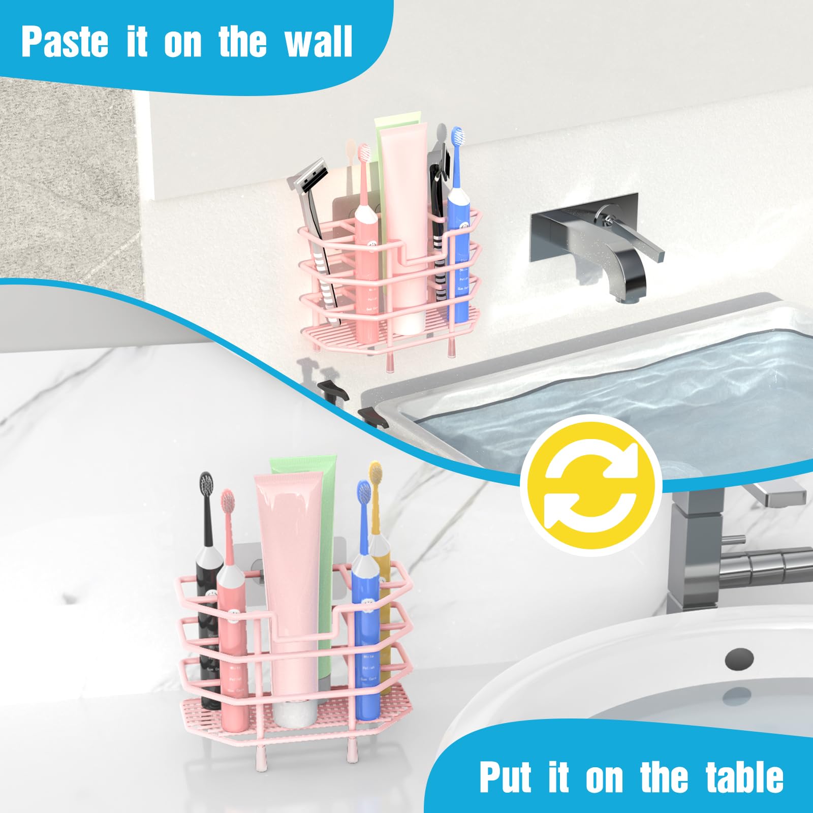 Cvtayn 5 Pack Shower Caddy, Strong Adhesive Shower Organizer No Drilling, Rustproof Shower Shelves Bathroom Shelves Large Capacity, Organizador De Baño Shower Racks for Bathroom Storage, Pink