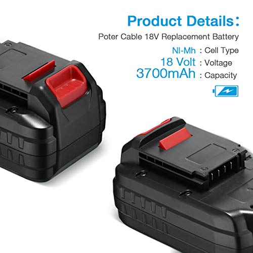 Powerextra 1Pack 3.7Ah 18 Volt Battery for Porter Cable PC18B Replacement + Battery Charger for Porter Cable 18-Volt Cordless Tool NiCad NiMh & Lithium Battery