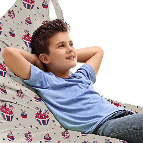 Ambesonne USA Lounger Chair Bag, Cupcakes with National Flags Cafe Yummy Homeland July Fourth Caricature, High Capacity Storage with Handle Container, Lounger Size, Beige Navy Blue Red