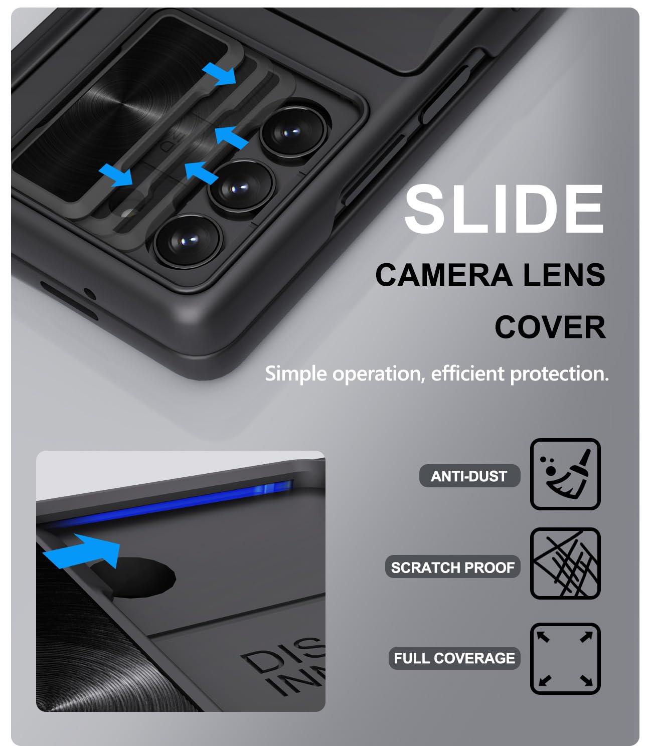 SIXBOX for Samsung Galaxy Z Fold 5 Case with Card Holder & S Pen Holder & Slide Lens Cover, Built-in Hinge Protection & Screen Protector, Durable Sturdy Phone Cover Case for Galaxy Z Fold 5, Black