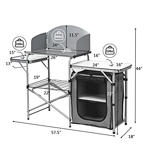 Goplus Camping Kitchen Table, Portable Outdoor Cooking Table with Storage, 26'' Tabletop, Detachable Windscreen, Camp Cook Station, Folding Grill Table for Tailgating BBQ Picnic Backyard Beach RV