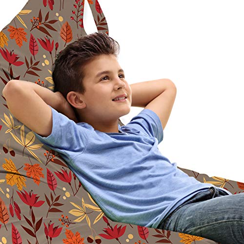 Ambesonne Burnt Orange Lounger Chair Bag, Cartoonish Autumn Leaves Acorns and Berries Seasonal Nature Foliage, High Capacity Storage with Handle Container, Lounger Size, Umber and Multicolor