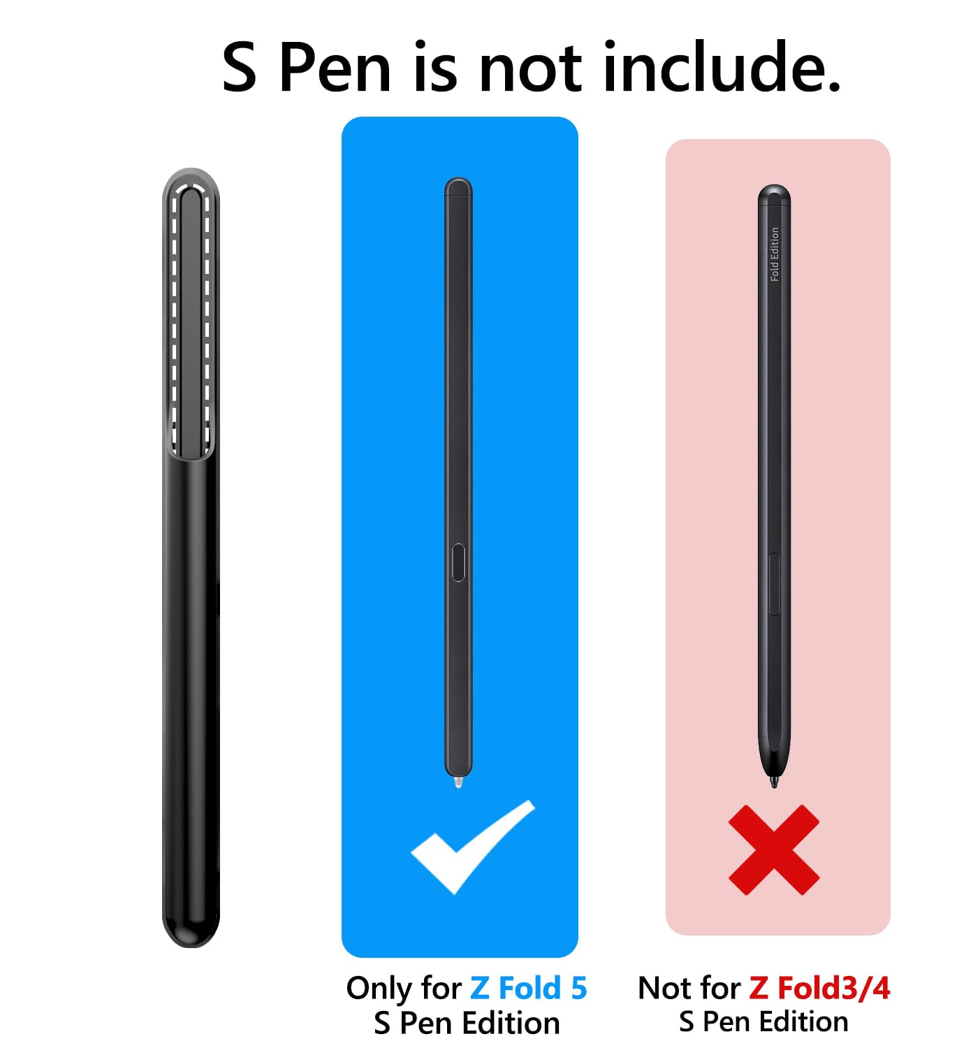 SIXBOX for Samsung Galaxy Z Fold 5 Case with Card Holder & S Pen Holder & Slide Lens Cover, Built-in Hinge Protection & Screen Protector, Durable Sturdy Phone Cover Case for Galaxy Z Fold 5, Black
