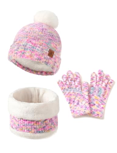 Kids Hat Scarf Gloves Set Girl Ages 3-5 4-6, Toddler Winter Fleece Lined Beanie Hats Mittens 2t Boys Baby 6-12 9 12-18 Months