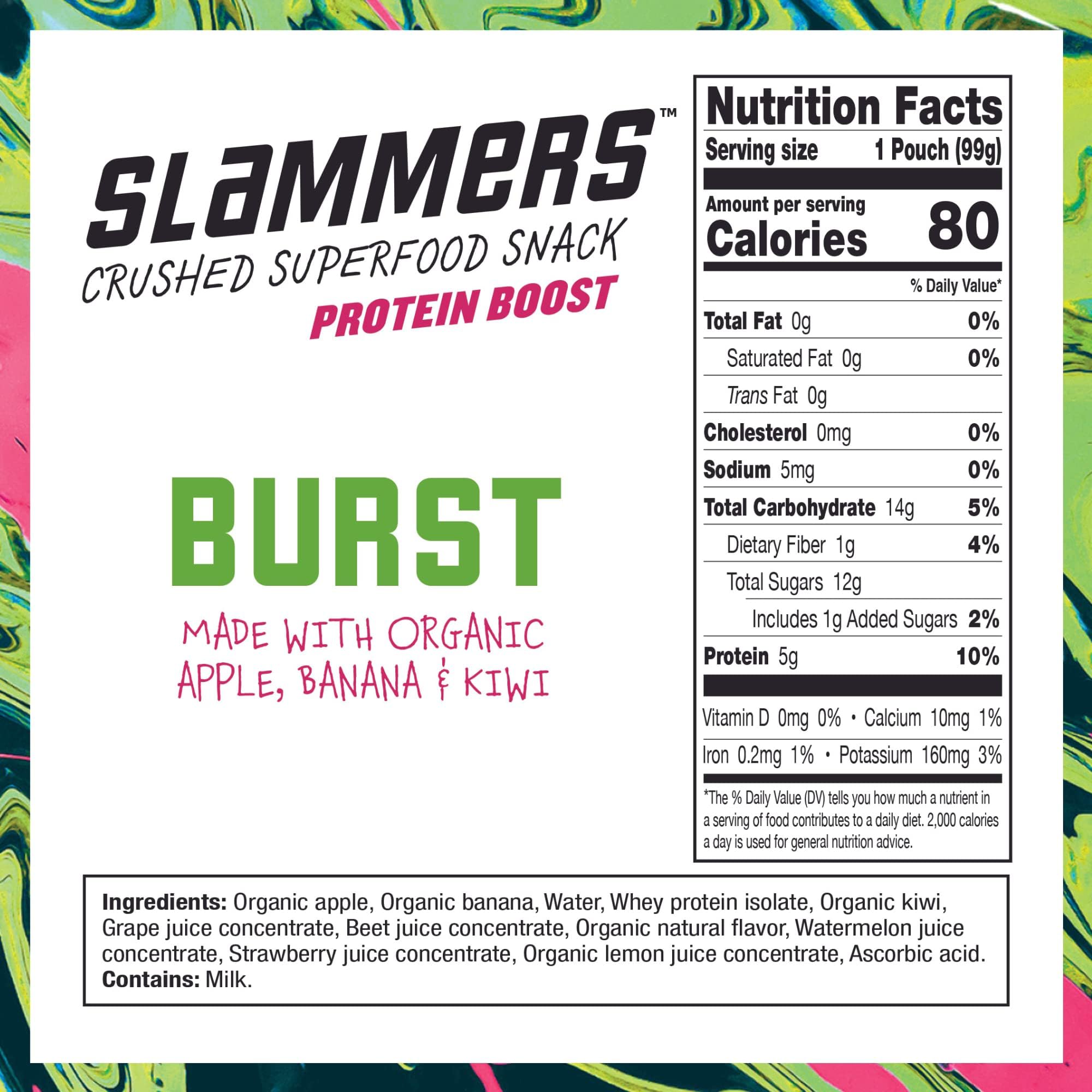 Slammers Organic Superfood Fruit & Veggie Snack Squeeze Pouch - Protein Pack - 3.5 Ounce (Pack of 16)