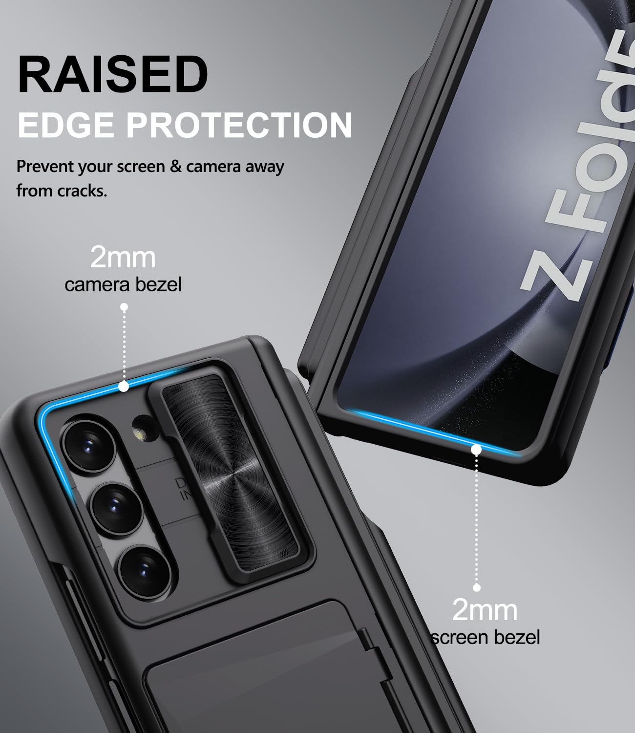 SIXBOX for Samsung Galaxy Z Fold 5 Case with Card Holder & S Pen Holder & Slide Lens Cover, Built-in Hinge Protection & Screen Protector, Durable Sturdy Phone Cover Case for Galaxy Z Fold 5, Black