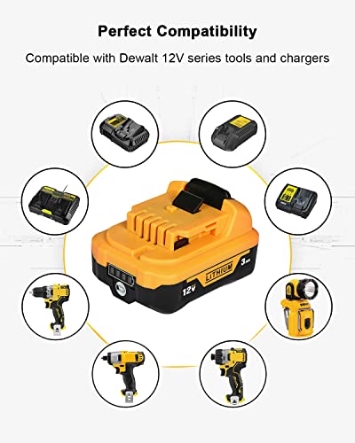 COMRGIKE 2Pack 12V 3.0Ah Battery Replacement for Dewalt 12V Battery DCB123 DCB127 DCB122 DCB124 DCB121 Compatible with Dewalt 12V Tools