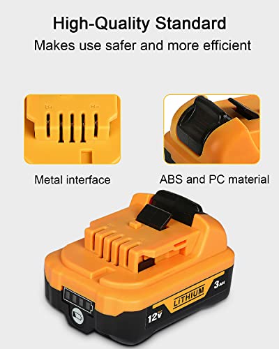 COMRGIKE 2Pack 12V 3.0Ah Battery Replacement for Dewalt 12V Battery DCB123 DCB127 DCB122 DCB124 DCB121 Compatible with Dewalt 12V Tools