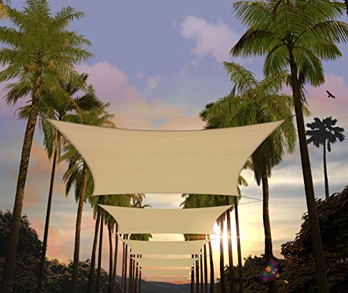 Amgo 12' x 12' Beige Square Sun Shade Sail Canopy Awning ATAPS12, 95% UV Blockage, Water & Air Permeable, Commercial and Residential (We Customize)