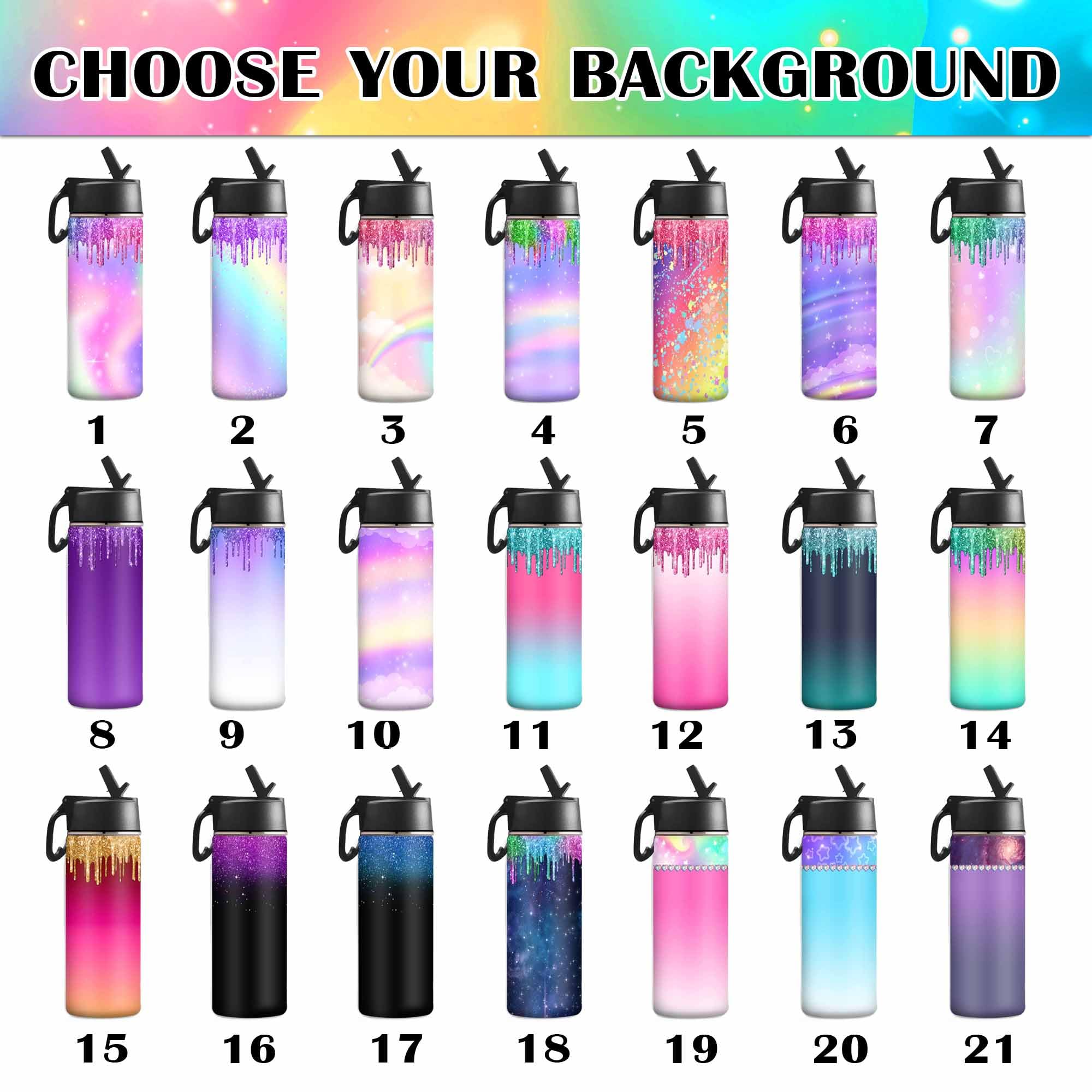 MyPupSocks Personalized Insulated Water Bottle Custom Kids Glitter Water Bottle with Name Water Bottle Custom Gift for Girl Back to School