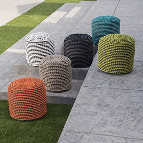 Great Deal Furniture Collier Outdoor Handcrafted Modern Water-Resistant Fabric Cylinder Pouf Ottoman, Green