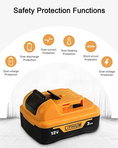 COMRGIKE 2Pack 12V 3.0Ah Battery Replacement for Dewalt 12V Battery DCB123 DCB127 DCB122 DCB124 DCB121 Compatible with Dewalt 12V Tools