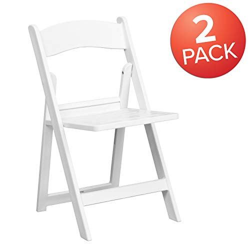 EMMA + OLIVER 2 Pack White Resin Slatted Party & Rental Folding Chair Indoor Outdoor