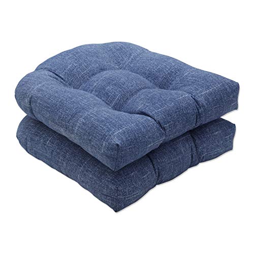 Pillow Perfect Tory Solid Indoor/Outdoor Wicker Patio Seat Cushion Reversible, Weather and Fade Resistant, Round Corner - 19" x 19", Blue, 2 Count