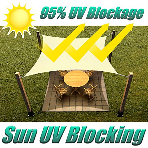 Amgo 12' x 12' Beige Square Sun Shade Sail Canopy Awning ATAPS12, 95% UV Blockage, Water & Air Permeable, Commercial and Residential (We Customize)