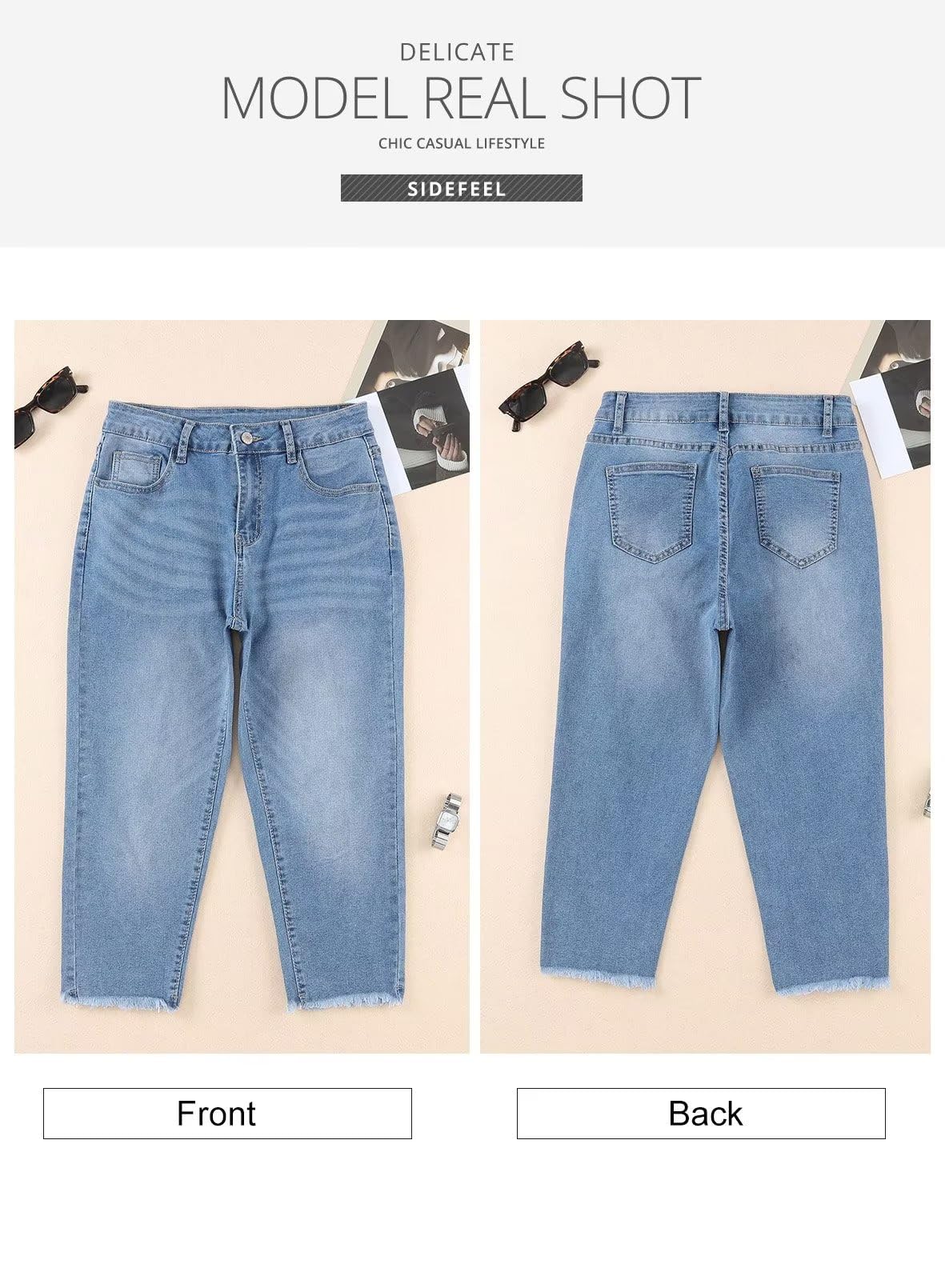 Sidefeel Womens High Waisted Jeans Trendy 2025 Stretchy Casual Straight Leg Denim Pants Blue Size 14