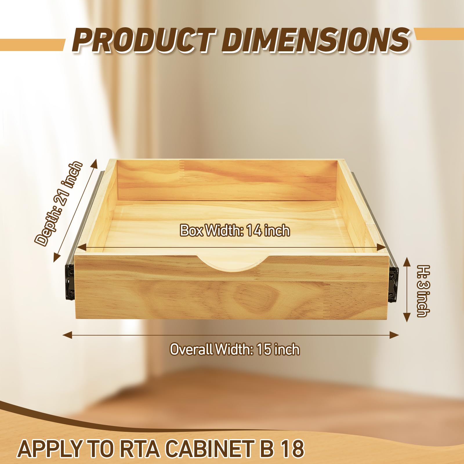 Huwena Pull Out Drawers for Kitchen Cabinets Assembled Roll Out Cabinet Organizer Corner Sliding Drawers for Inside Cabinets, 14''w x 21''d, Requires at Least 14.6'' Cabinet Opening