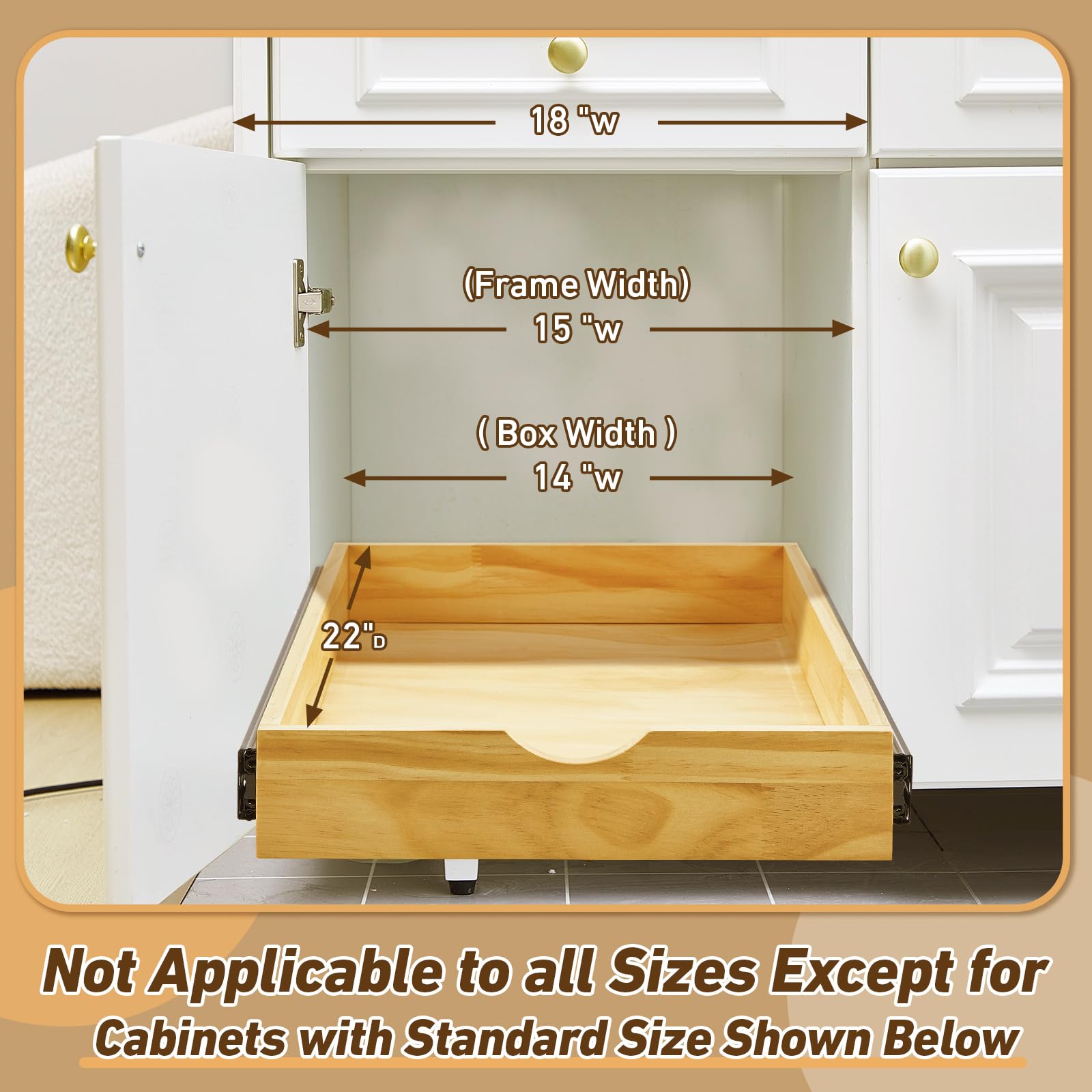 Huwena Pull Out Drawers for Kitchen Cabinets Assembled Roll Out Cabinet Organizer Corner Sliding Drawers for Inside Cabinets, 14''w x 21''d, Requires at Least 14.6'' Cabinet Opening
