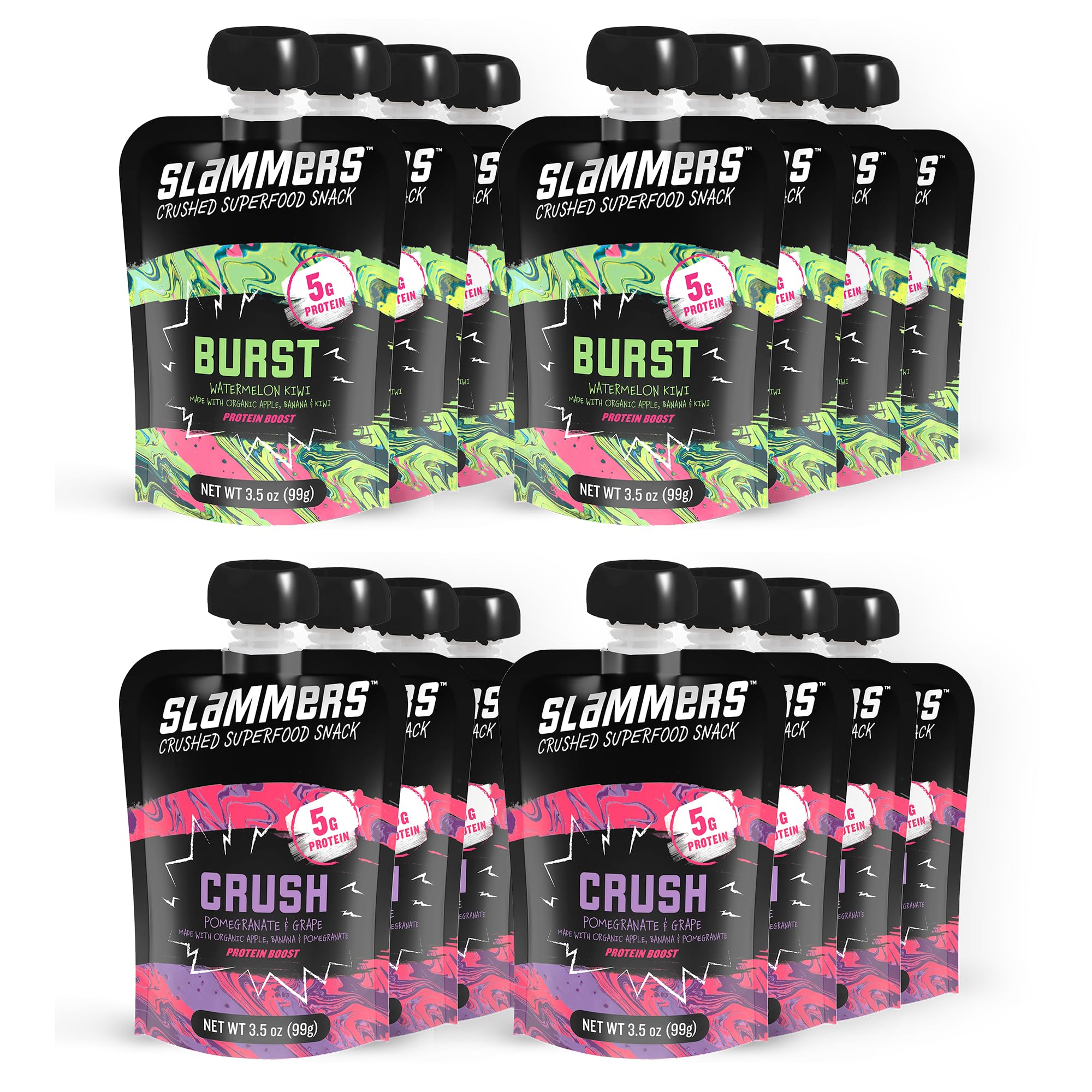 Slammers Organic Superfood Fruit & Veggie Snack Squeeze Pouch - Protein Pack - 3.5 Ounce (Pack of 16)