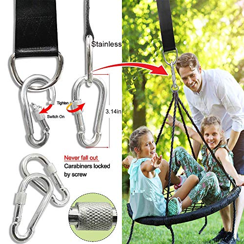 EnkarlĀ Tree Swing Hanging Straps Kit Holds 2600 lbs 5ft Adjustable Extra Long Strap , 2 Tree Swing Straps+2 Heavy Duty Screw Lock Carabiners+2 Tree Protectors+Swivel Fits to Any Swing or Hammock