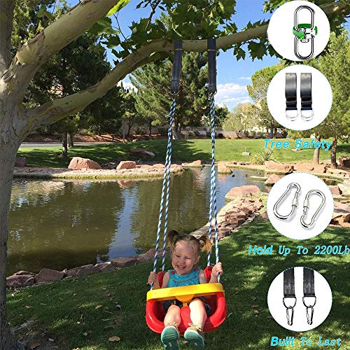 EnkarlĀ Tree Swing Hanging Straps Kit Holds 2600 lbs 5ft Adjustable Extra Long Strap , 2 Tree Swing Straps+2 Heavy Duty Screw Lock Carabiners+2 Tree Protectors+Swivel Fits to Any Swing or Hammock