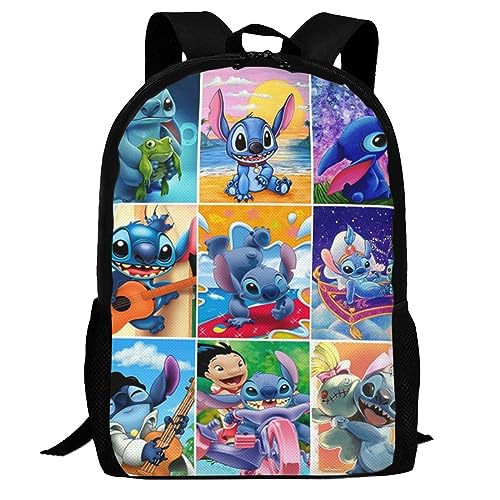 Stitch Cute Backpack Adult Laptop Bag Double Casual Daypack Cartoon Anime Character Classic Basic Lightweight Backpacks Travel Bag Gifts