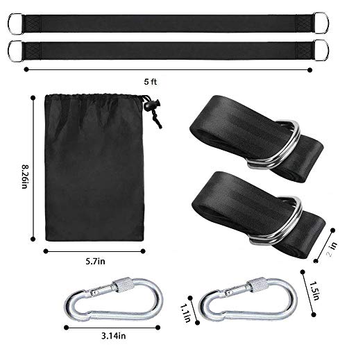 EnkarlĀ Tree Swing Hanging Straps Kit Holds 2600 lbs 5ft Adjustable Extra Long Strap , 2 Tree Swing Straps+2 Heavy Duty Screw Lock Carabiners+2 Tree Protectors+Swivel Fits to Any Swing or Hammock