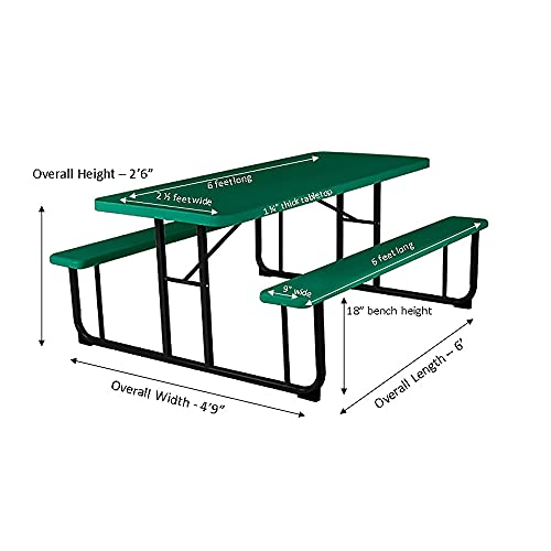 Norwood Commercial Furniture Blow- Molded Plastic Picnic Table, Green/Black, NOR-PTBM7260-6-10, 72"D x 57"W x 30"H