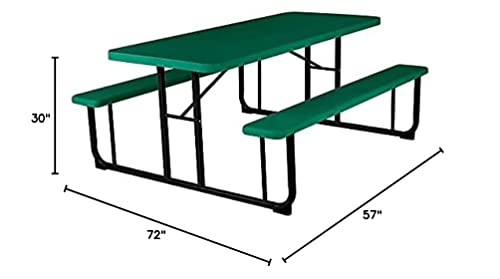Norwood Commercial Furniture Blow- Molded Plastic Picnic Table, Green/Black, NOR-PTBM7260-6-10, 72"D x 57"W x 30"H