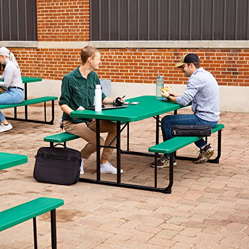 Norwood Commercial Furniture Blow- Molded Plastic Picnic Table, Green/Black, NOR-PTBM7260-6-10, 72"D x 57"W x 30"H