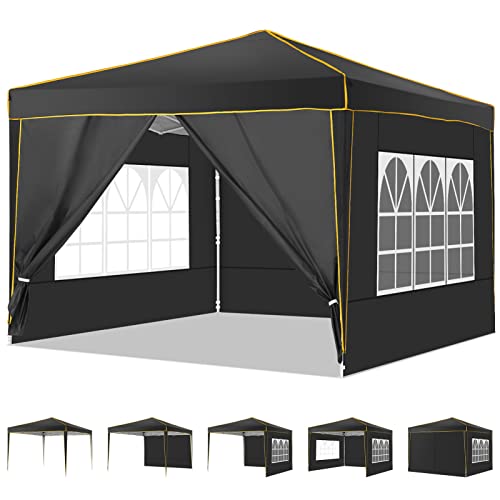 10x10 Pop Up Canopy with 4 Removable Sidewallsļ¼Waterproof Party Wedding Event Tentļ¼Instant Outdoor Enclosed Tent Shelter with Church Window and Carry Bag,Full Truss Structure Canopies