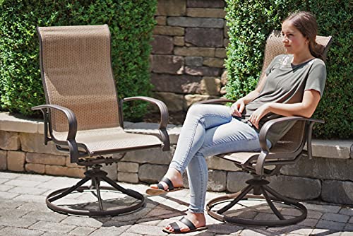 Garden Elements Outdoor Bellevue Metal Aluminum Patio Chair, Brown (6, Sling Rocker)