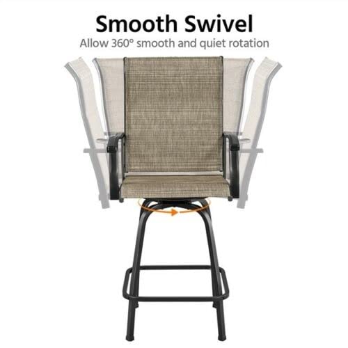 Outdoor Swivel Bar Stools, Set of 2 All-Weather Bar Height Patio Chairs, Brown