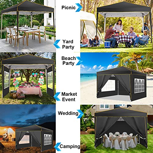 10x10 Pop Up Canopy with 4 Removable Sidewalls，Waterproof Party Wedding Event Tent，Instant Outdoor Enclosed Tent Shelter with Church Window and Carry Bag,Full Truss Structure Canopies